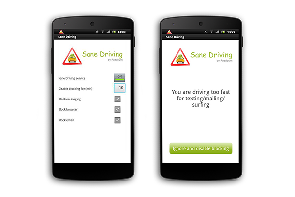 Sane Driving Application - a mobile app for road safety